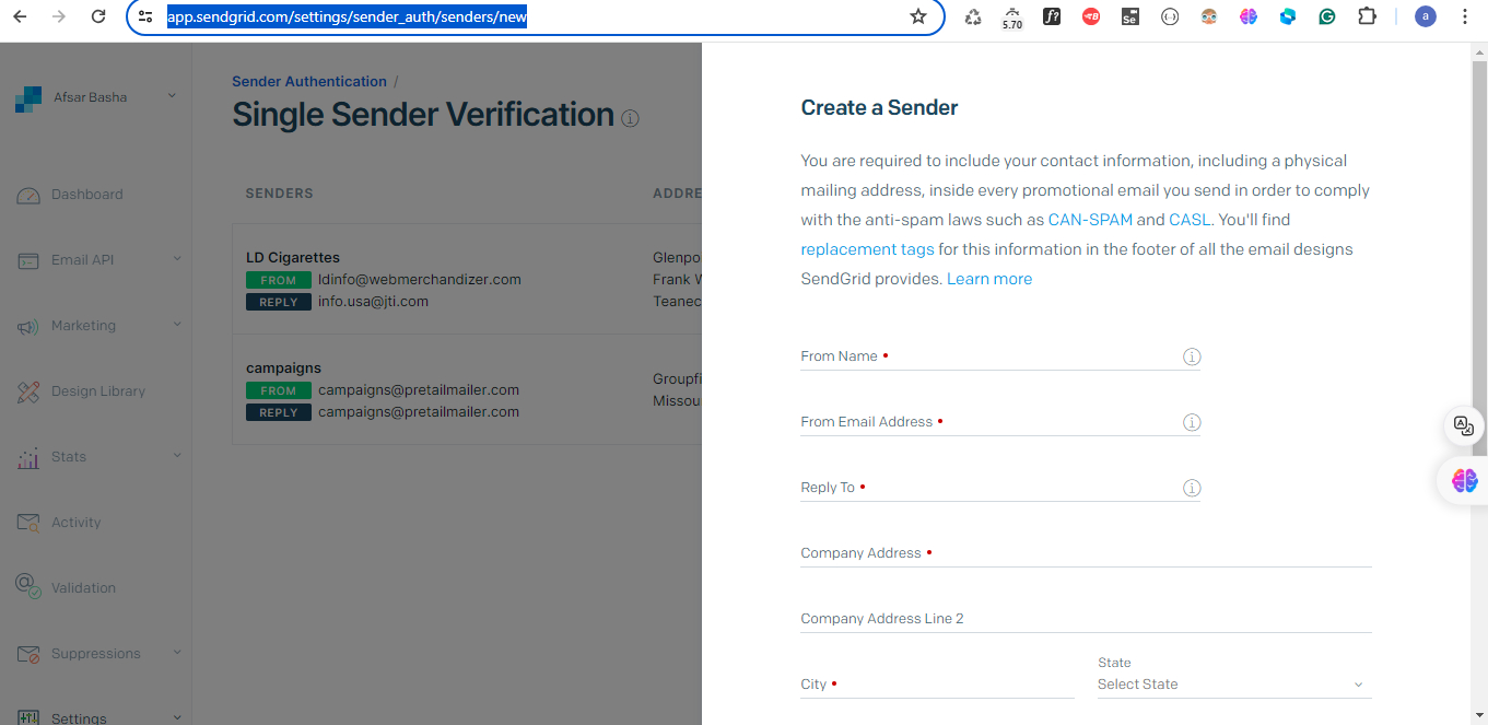SendGrid Account Setup