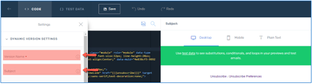 SendGrid Template Configuration