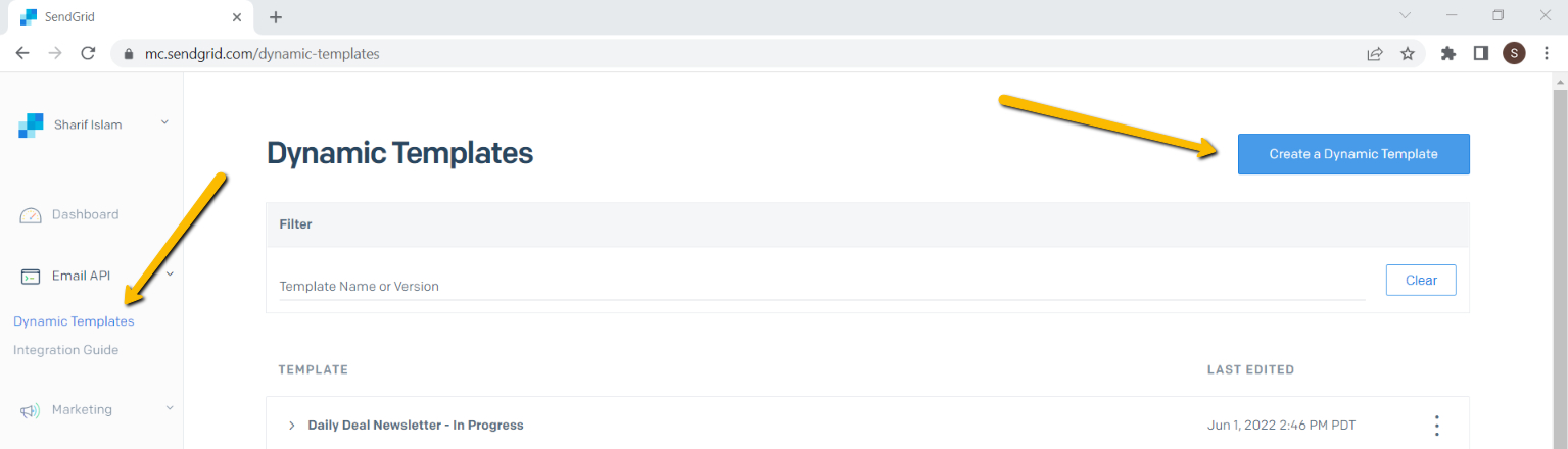 SendGrid Template Configuration