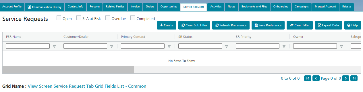 Service Requests – Accounts